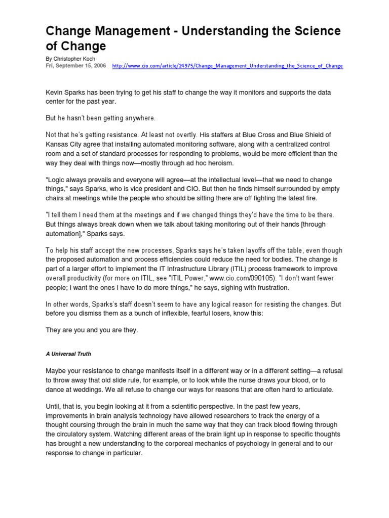 Change Management - Understanding The Science of Change Koch Quoting ...