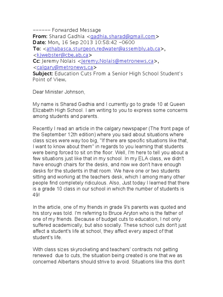 Student Letter | PDF | Secondary School | Schools
