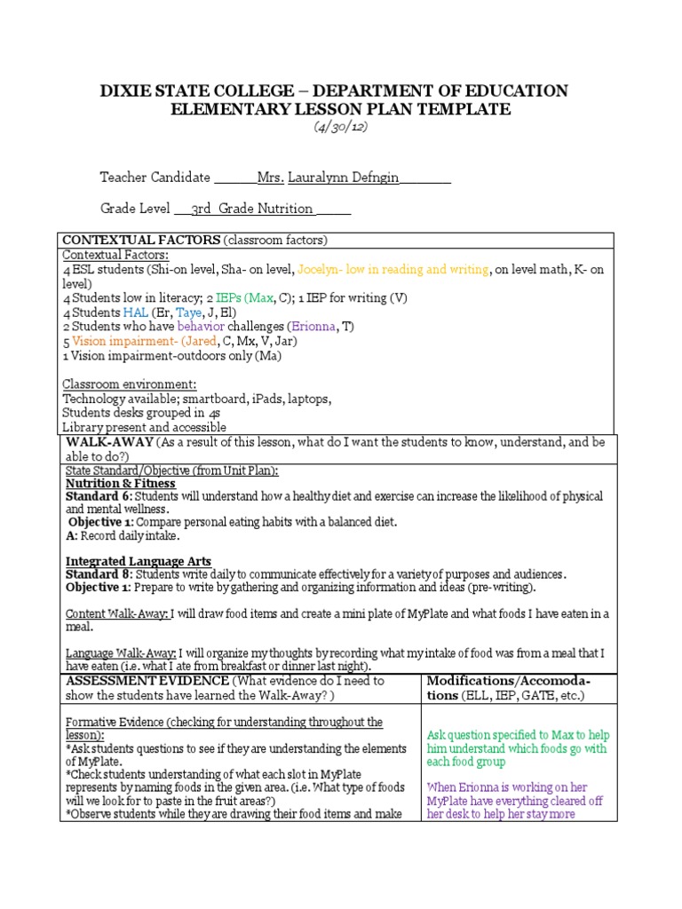 Differentiation Lesson Plan | PDF | Meal | Educational Assessment