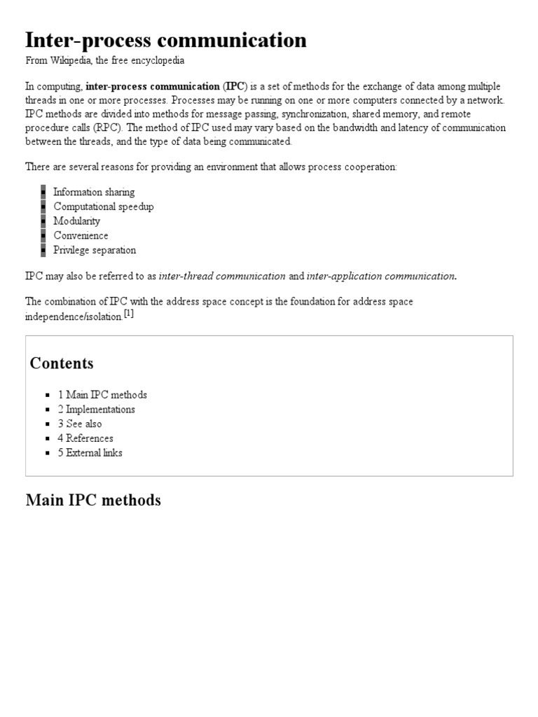 Inter-Process Communication - Wikipedia, The Free Encyclopedia | PDF ...
