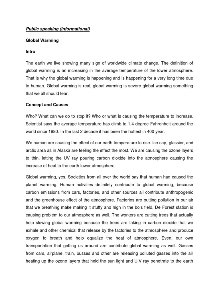 Public Speaking Global Warming | Download Free PDF | Global Warming ...
