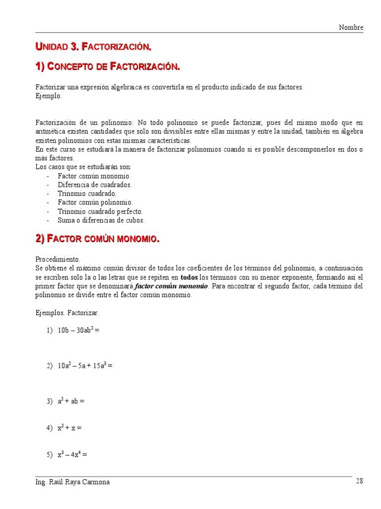Guía Completa De Factorización Algebraica Pdf Factorización
