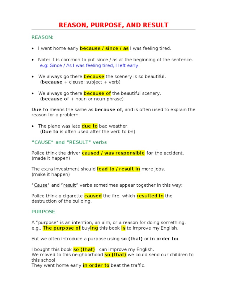 Reason and Result Clauses | PDF | Clause | Verb