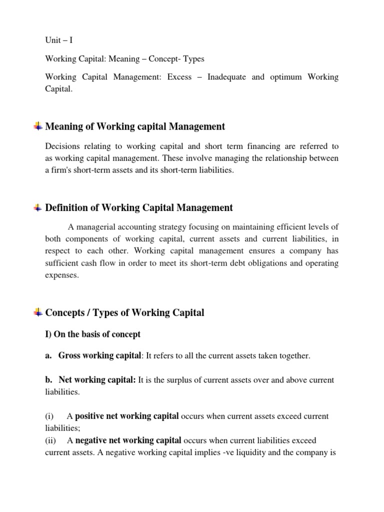 Working Capital Management Notes | PDF | Working Capital | Business ...