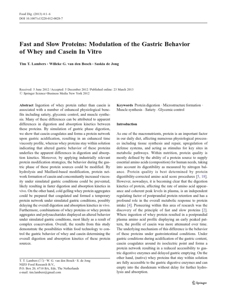 Fast and Slow Proteins Modulation of The Gastric Behavior | PDF ...