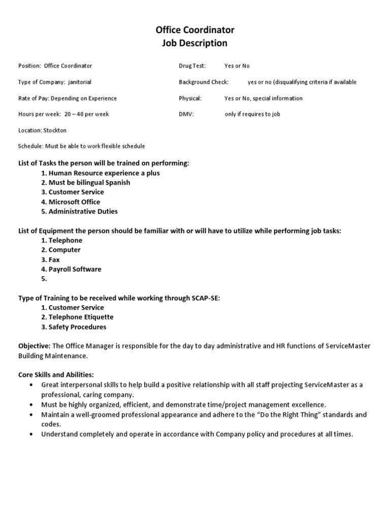 Office Coordinator Job Description | PDF | Career & Growth