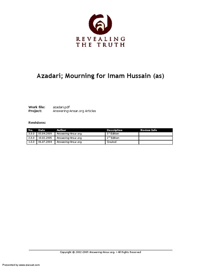 Azadari Mourning For Imam Hussain (A.s) | PDF | Husayn Ibn Ali | Shia Islam