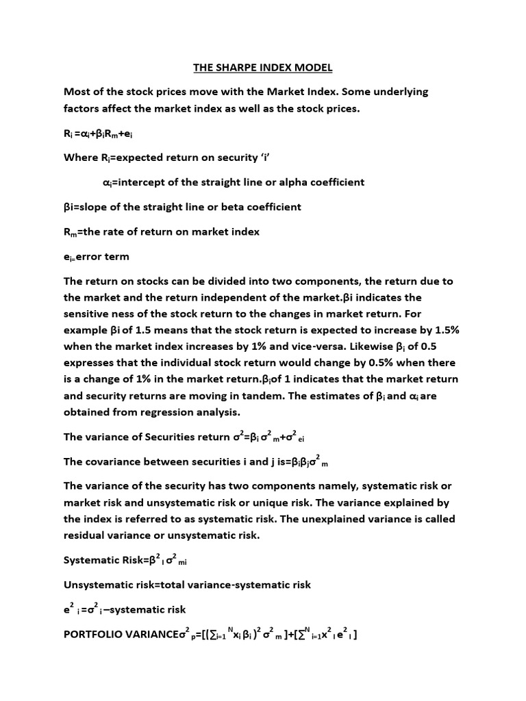 The Sharpe Index Model | PDF