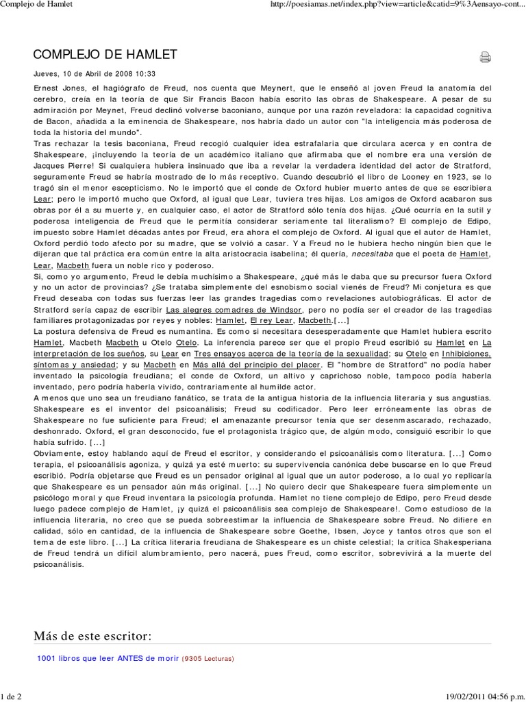 Complejo de Hamlet | PDF | William Shakespeare | Sigmund Freud