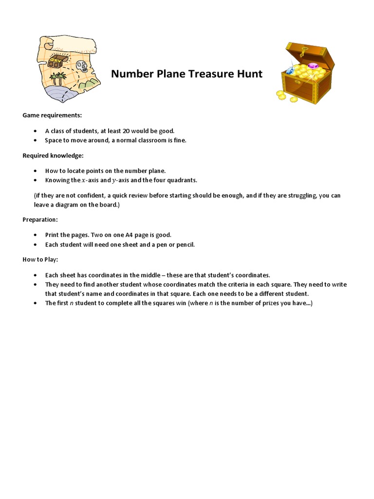 Number Plane Treasure Hunt Game | PDF | Topology | Cartesian Coordinate ...