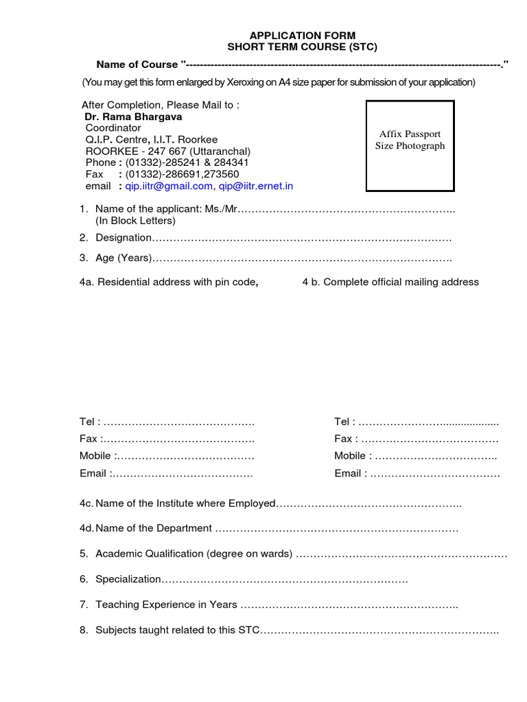 STC Application Form | Email | University And College Admission