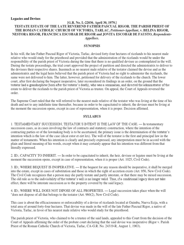 Legacies and Devises | PDF | Will And Testament | Intestacy