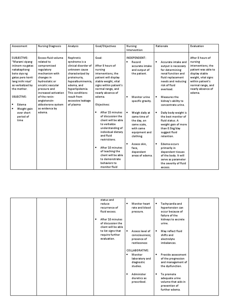 NCP For Nephrotic Syndrome | PDF | Edema | Kidney
