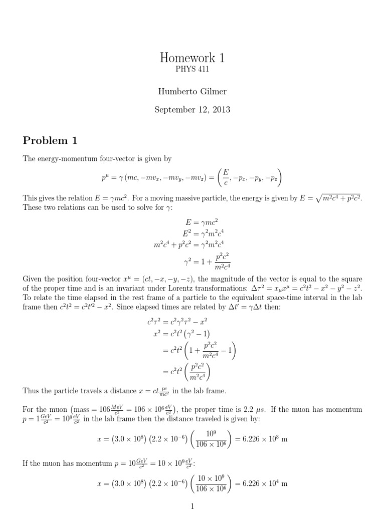 Homework 1: Problem 1 | PDF | Electronvolt | Modern Physics