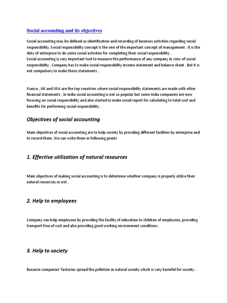Social Accounting and Its Objectives | Management Accounting | Accounting