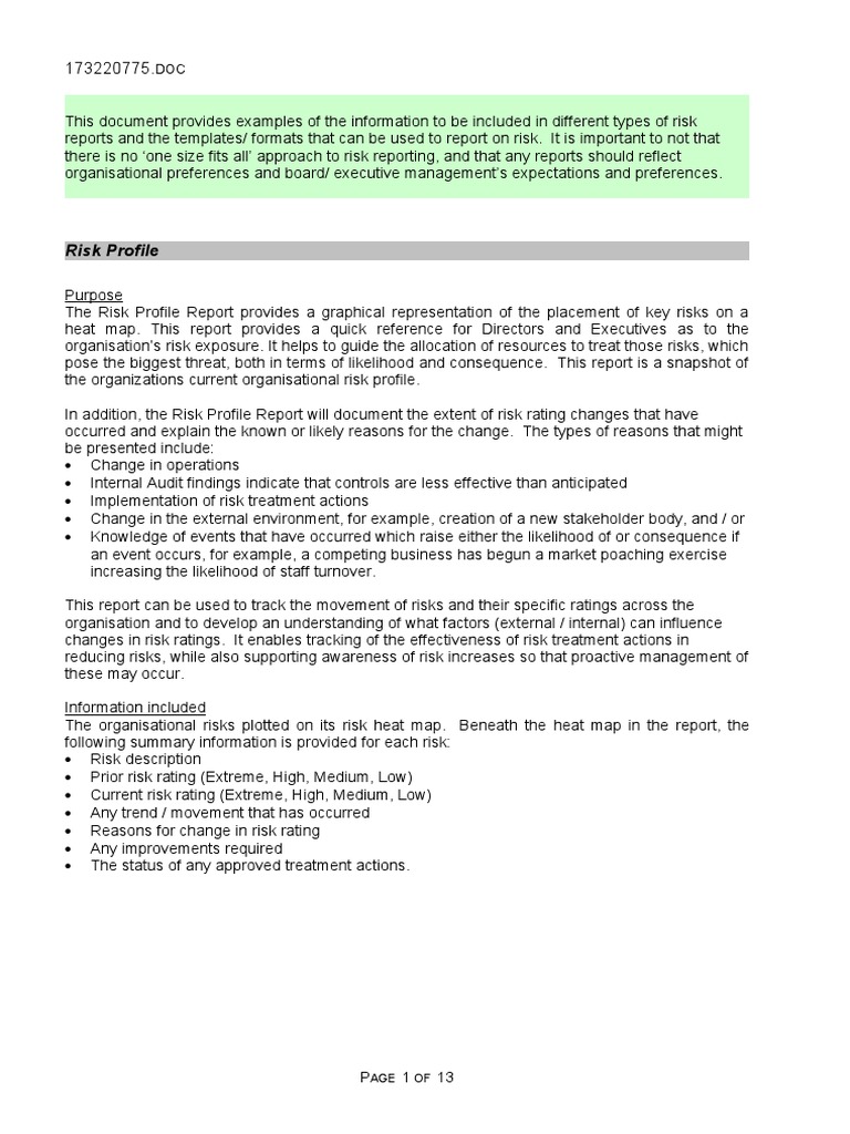 Appendix N Risk Reporting Template | PDF | Internal Audit | Risk