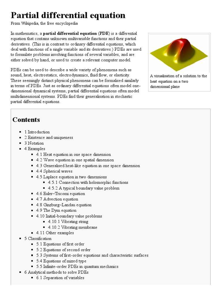 Partial Differential Equation - Wikipedia, The Free Encyclopedia | PDF