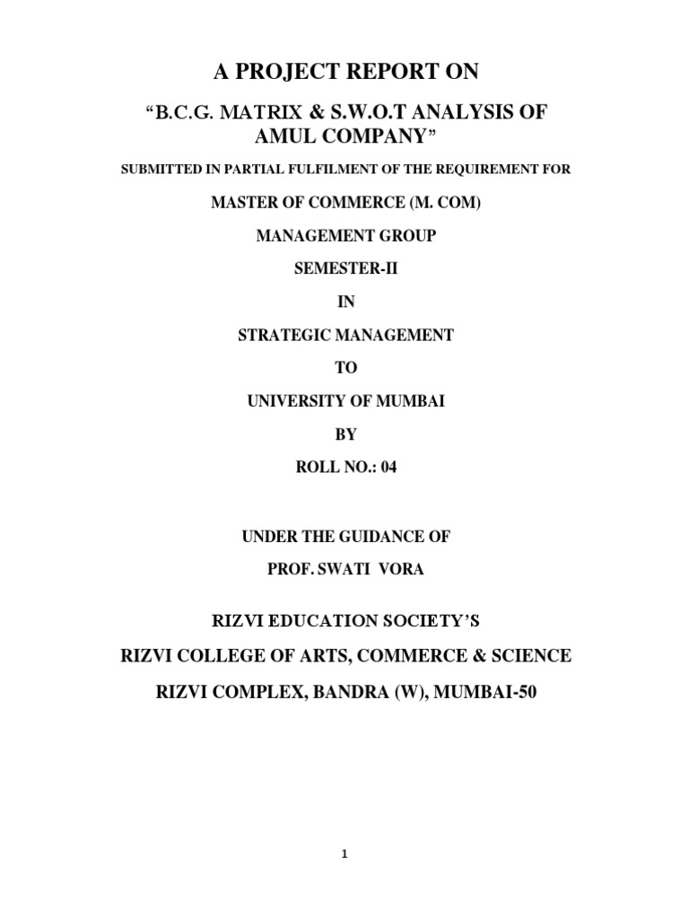 A Project Report On BCG of Amul | PDF | Dairy Products | Milk