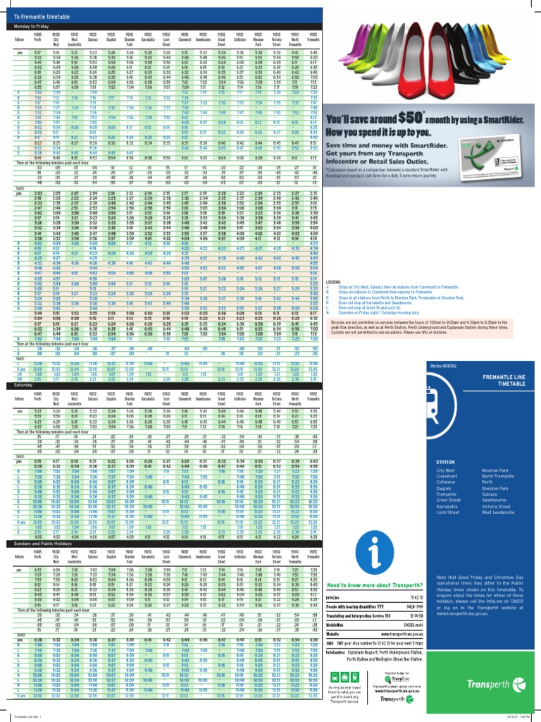 Fremantle Line Timetable | PDF | Transport | Leisure