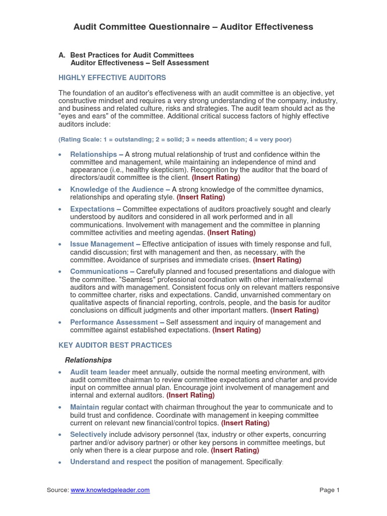 Audit Committee Questionnaire | PDF | Internal Audit | Audit Committee
