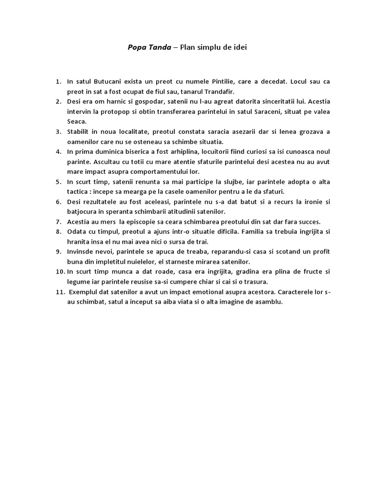 Popa Tanda - Plan Simplu de Idei | PDF