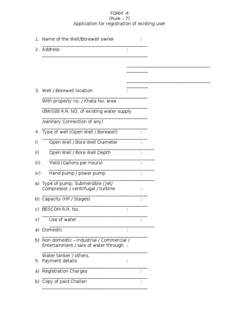 Borewell Registration Application Form | PDF