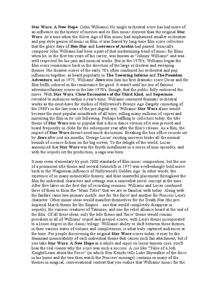 Star Wars (A New Hope) | PDF | Film Score | Star Wars