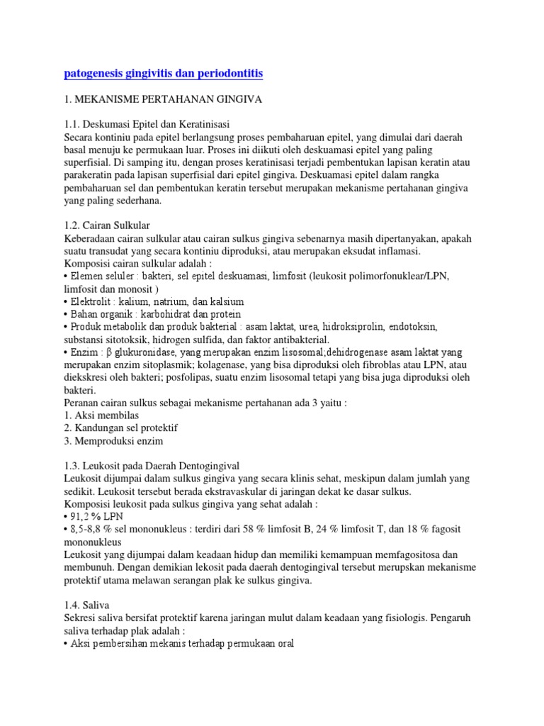 Patogenesis Gingivitis Dan Periodontitis | PDF