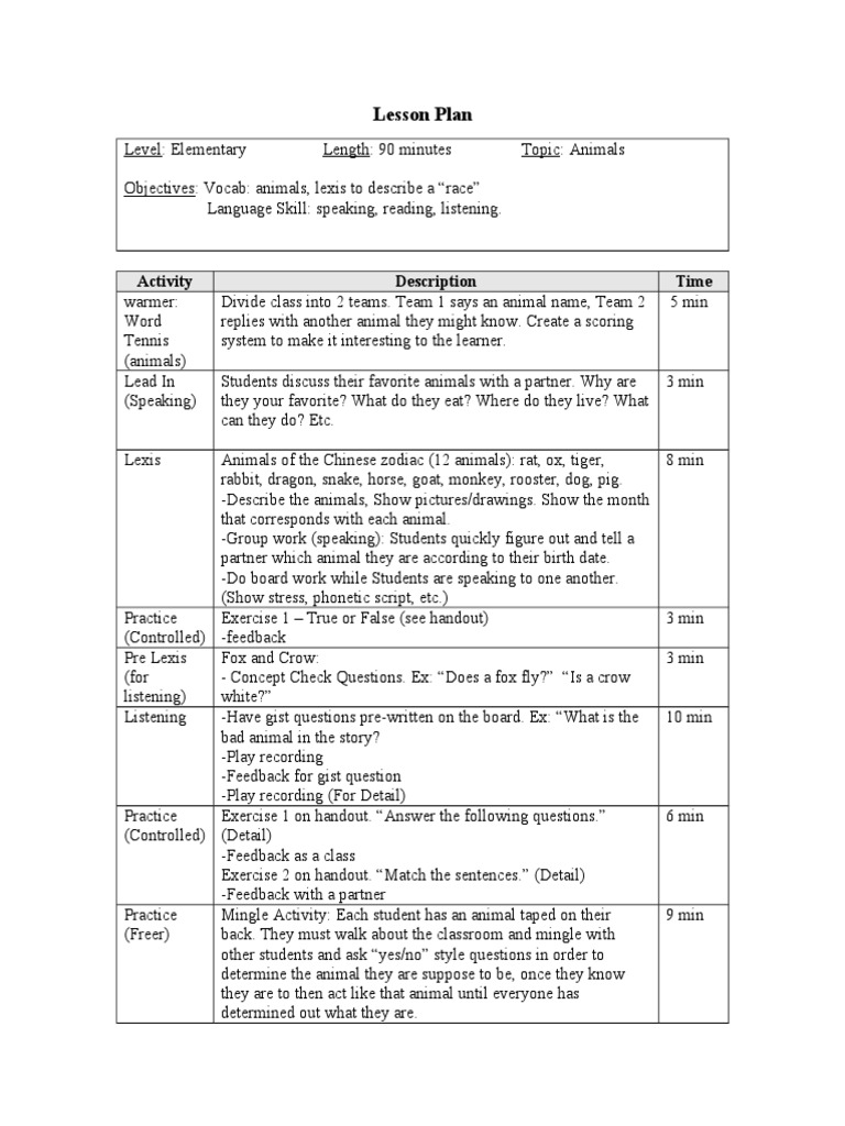 2 Animal Lesson Plan | PDF | Lesson Plan | Semiotics
