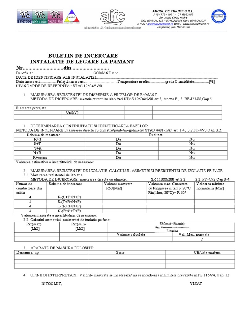 Buletin de Incercare Cablu Nou
