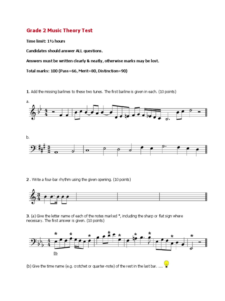 Grade 2 Music Theory Test | PDF
