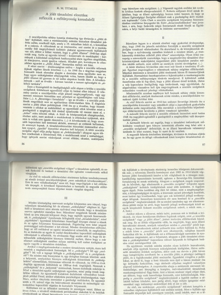 R. M. Titmuss - A Jóléti Társadalom Elosztása | PDF