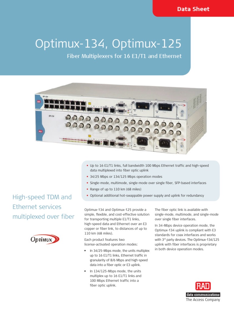 Optimux 134 Optimux 125 | PDF | Wavelength Division Multiplexing ...