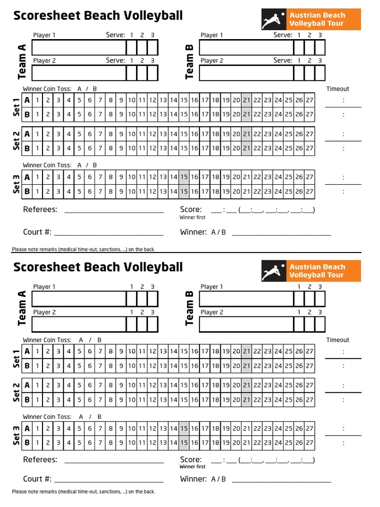 Scoresheet Beach Volleyball: A B A B | PDF