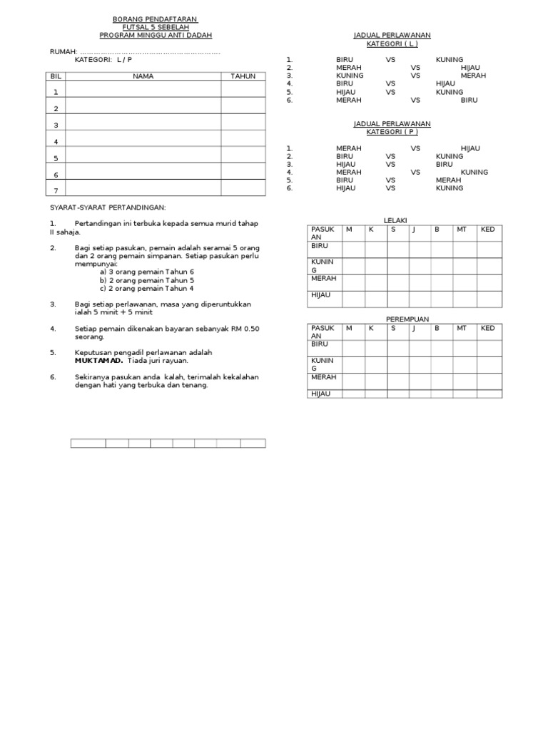 Borang Pendaftaran Futsal | PDF