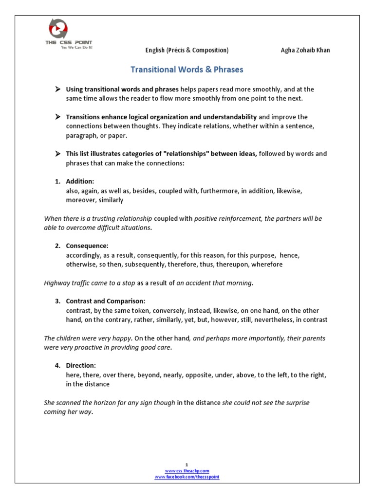 Resources - Transitional Words & Phrases | PDF