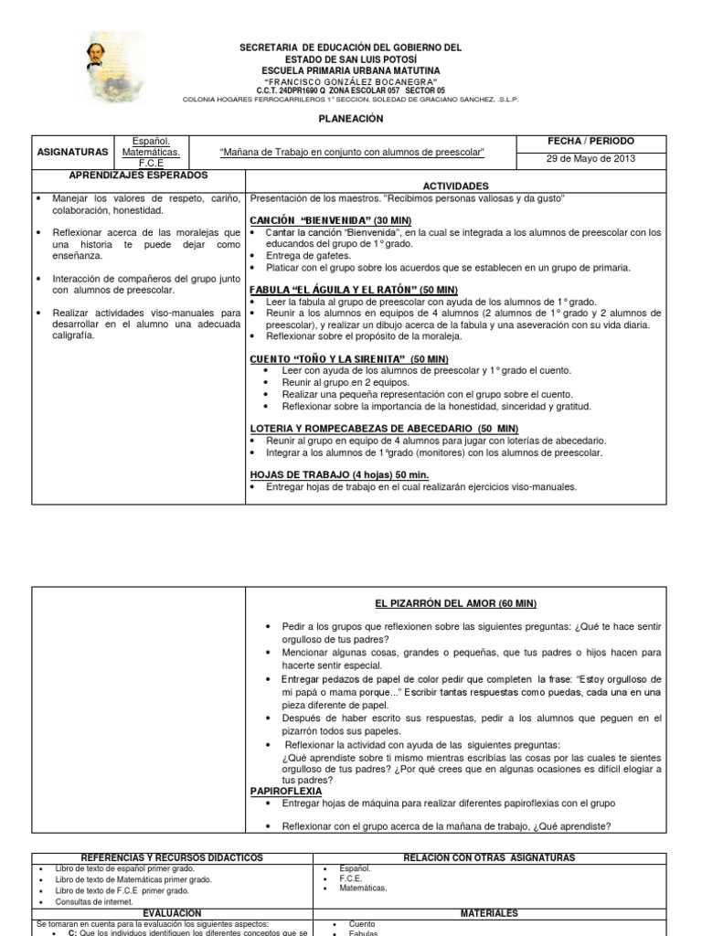 Plan de Preescolar | PDF | Jardín de infancia | Educación primaria