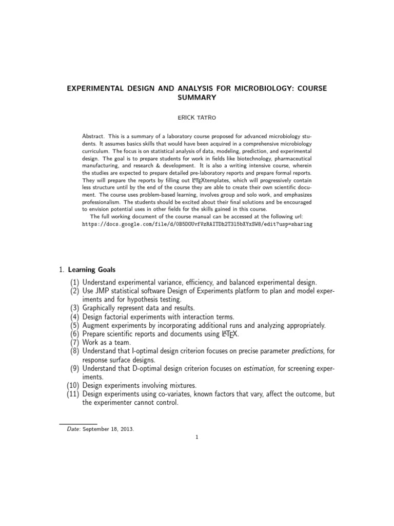 Experimental Design and Analysis For Microbiology | PDF | Design Of ...