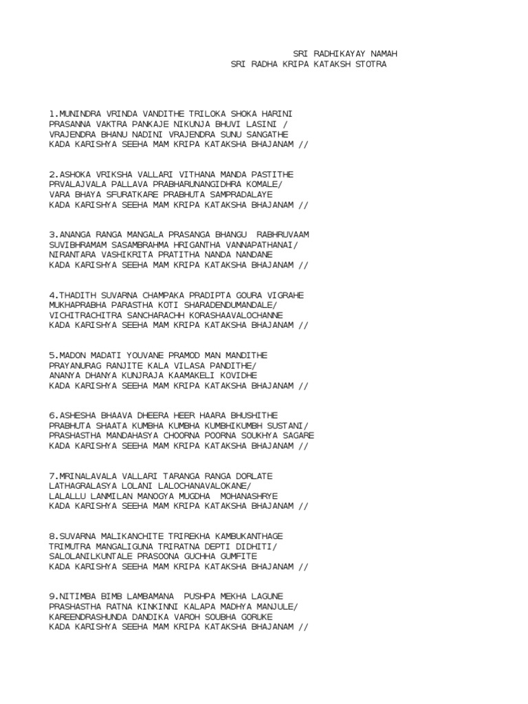 Radha Kripaksha Kataksha Stotra | PDF