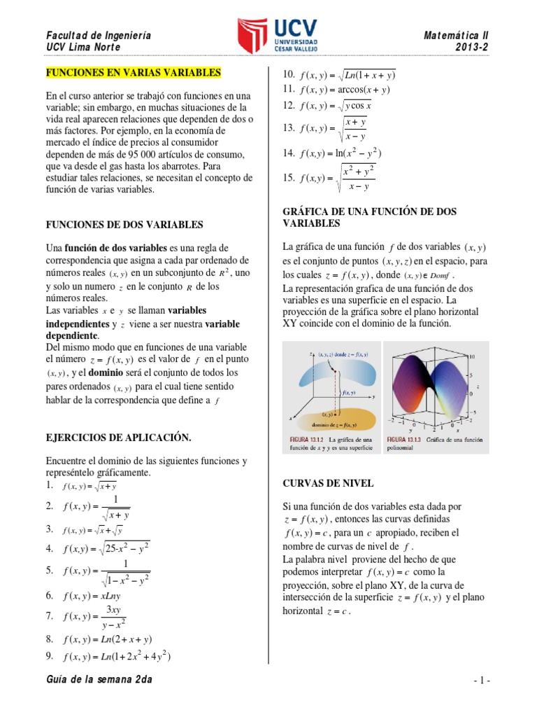 Guía N°02 - Funciones de Varias Variables | PDF | Función (Matemáticas) | Enseñanza de matemática