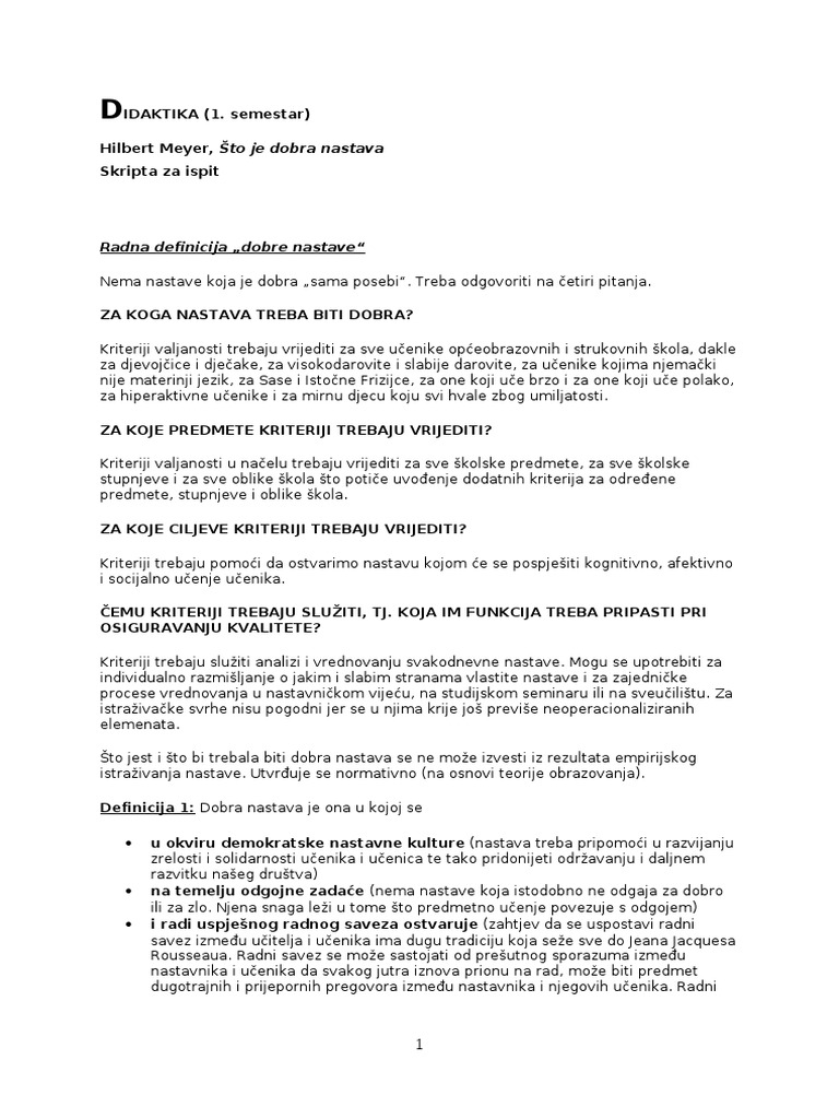 Meyer, Sto Je Dobra Nastava, Skripta-1 | PDF