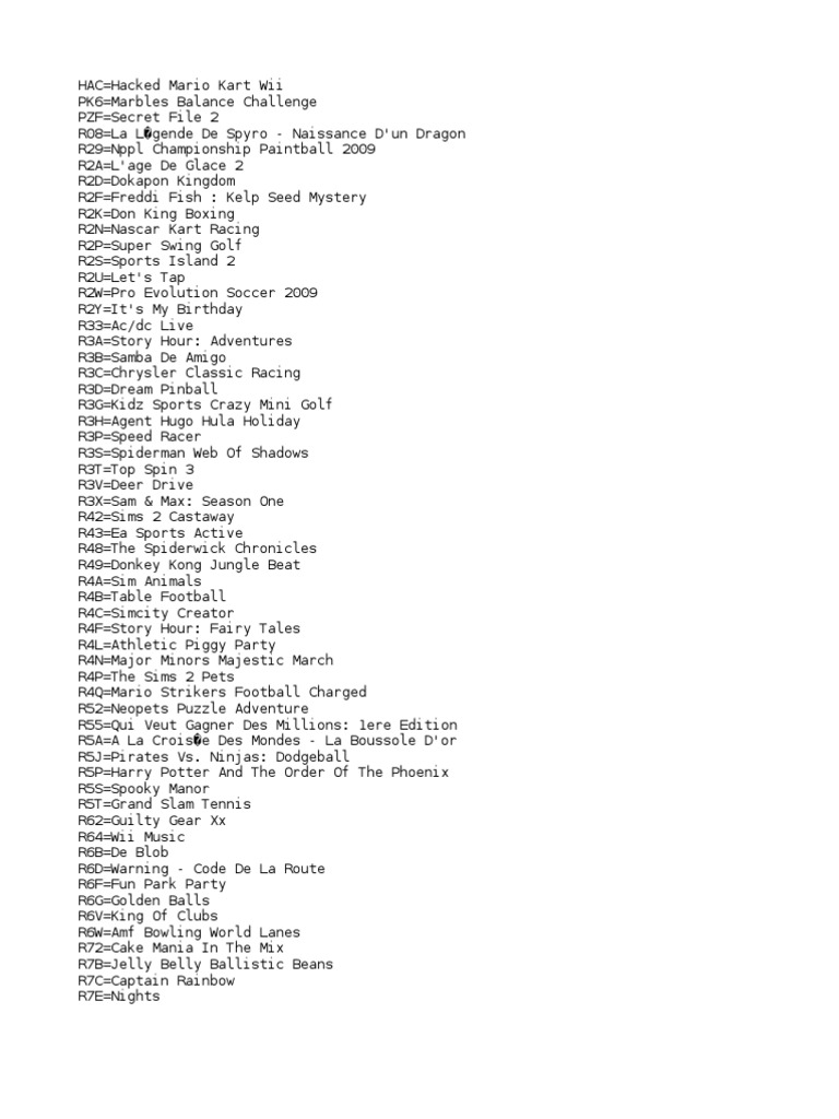 Wii Game ID Codes SOFTEN LIST | PDF