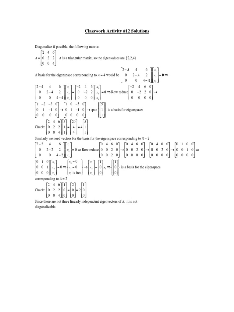 Linear Algebra: Eigenspace Solutions | PDF