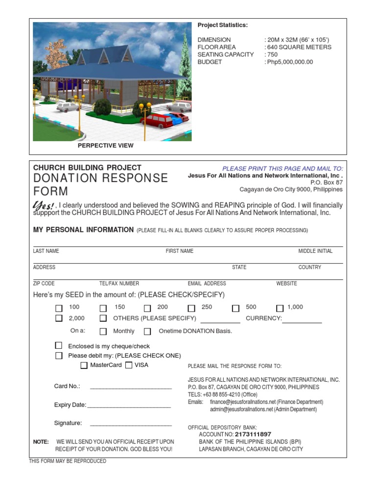 Church Building Project Donation Form | PDF | Cheque | Services (Economics)