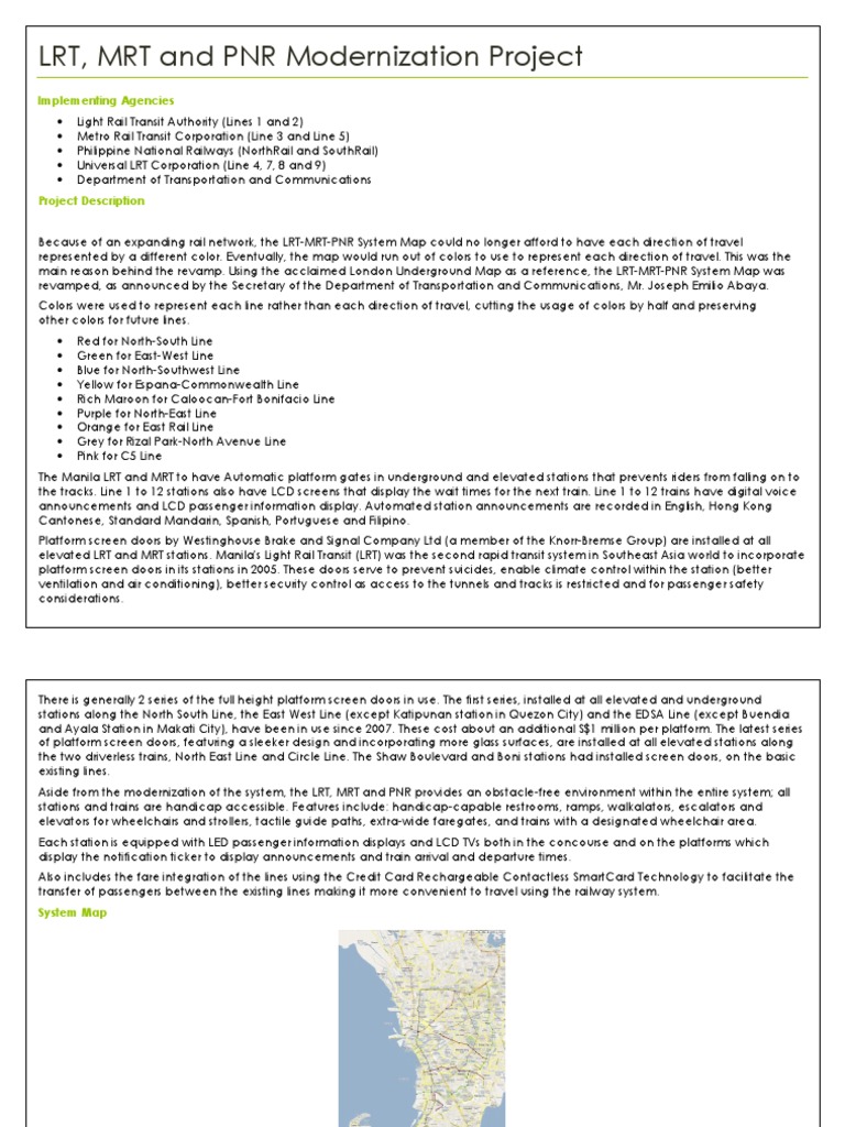 LRT, MRT and PNR Modernization Project | PDF | Metro Manila | Rapid Transit
