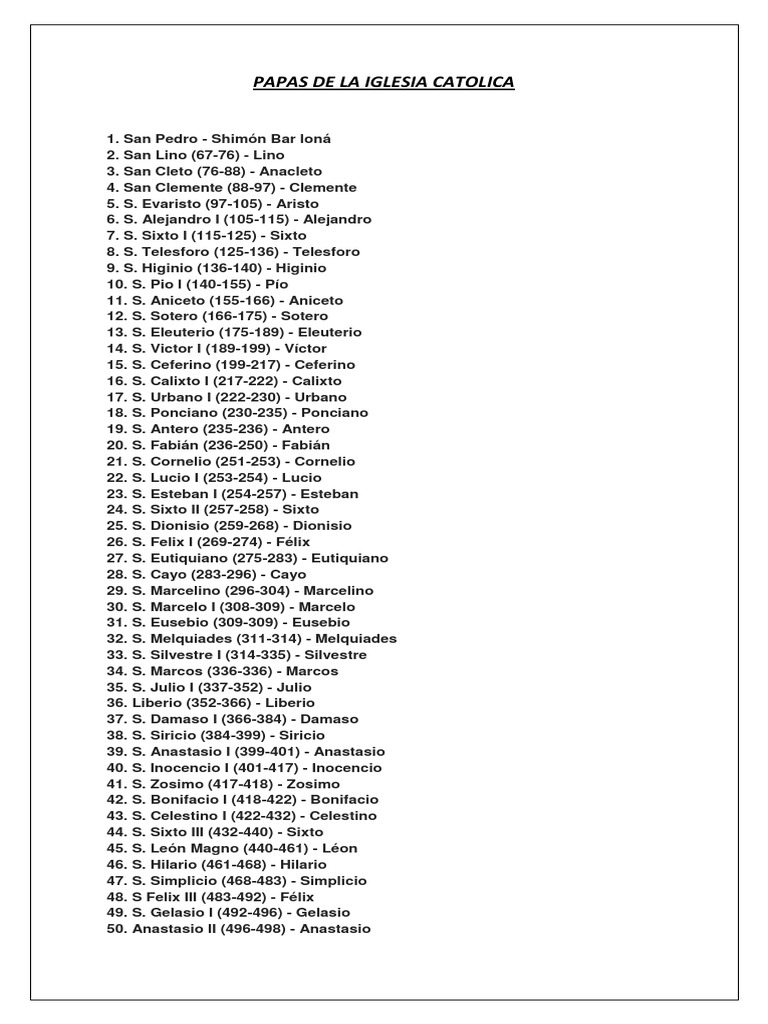 Lista de Papas de la Iglesia Católica | PDF | Ciudad del Vaticano ...