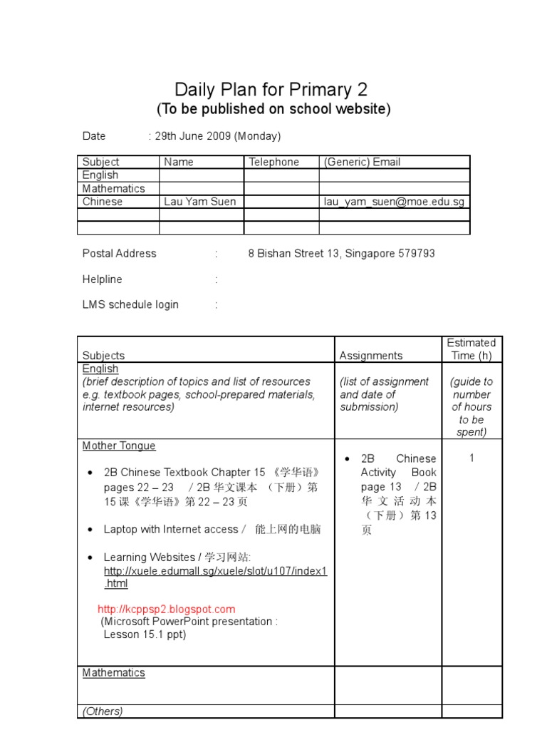 Primary 2 Daily Lesson Plan | PDF