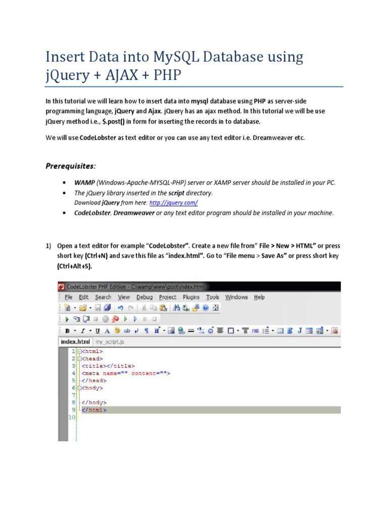 Insert Data Into MySQL Database Using Jquery AJAX PHP | PDF | Ajax (Programming) | Php