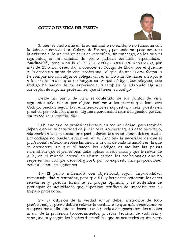 Codigo Etica Perito Pdf Testigo Experto Certeza
