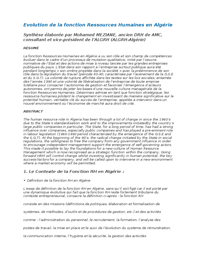 Évolution des RH en Algérie | PDF | Ressources humaines | Business